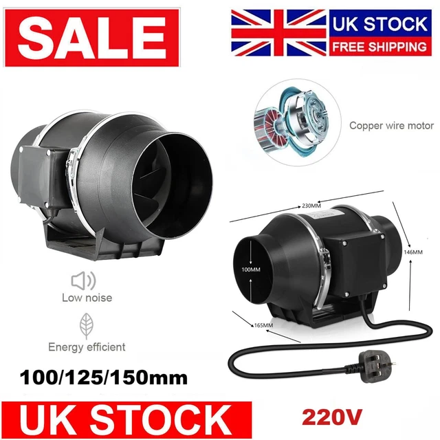 EXTRACTOR DUCT FAN 100mm Inline Duct Fan 220V Quiet for Bathroom Office ...