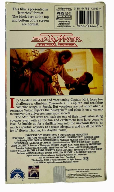 STAR TREK V: The Final Frontier 1989 VHS Widescreen Edition William ...