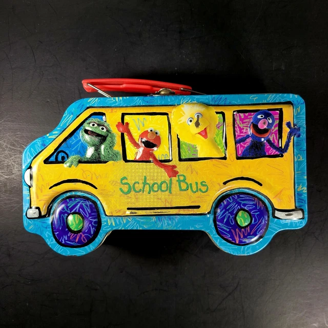 SESAME STREET SCHOOL Bus Shaped Collectible Tin Lunch Box 2005 8"X4.75 ...