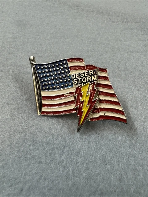 RARE VINTAGE DESERT Storm American Flag Pin Silver Tone Double Post 1. ...