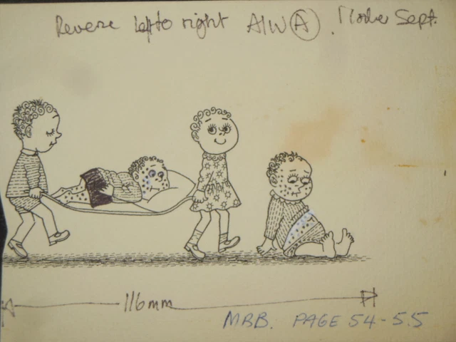 BRUCE ANGRAVE ORIGINAL Pen & Ink Cartoon (c1972) Children with Measles ...