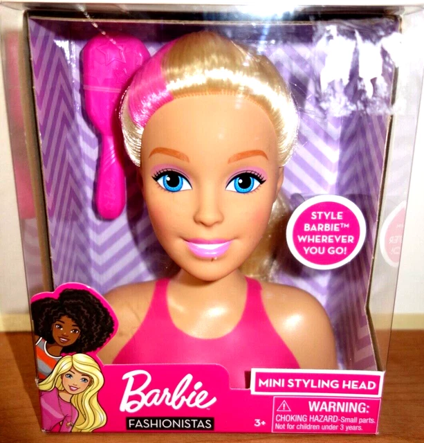BARBIE FASHIONISTAS MINI STYLING HEAD Blonde hair with pink highlight ...