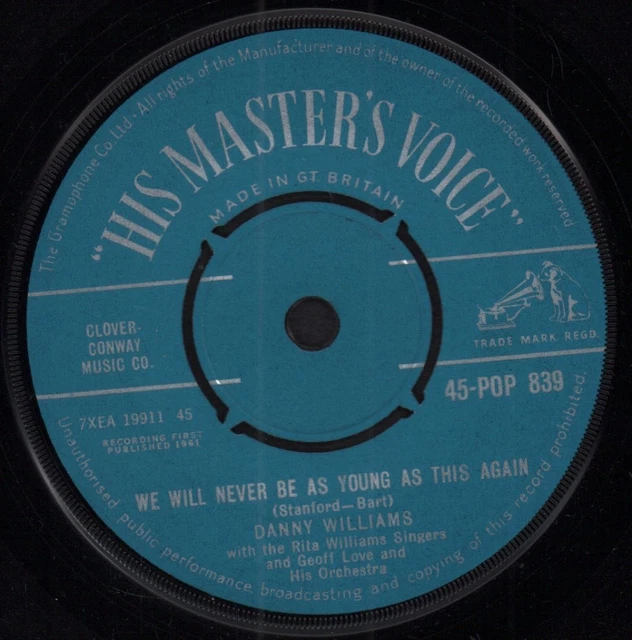 DANNY WILLIAMS WE Will Never Be As Young As This Again 7" vinyl UK His ...