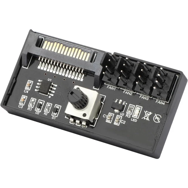 FAN HUB CONTROLLER 4 Port PWM SATA Powered 12V 60W Adjustable PC System ...
