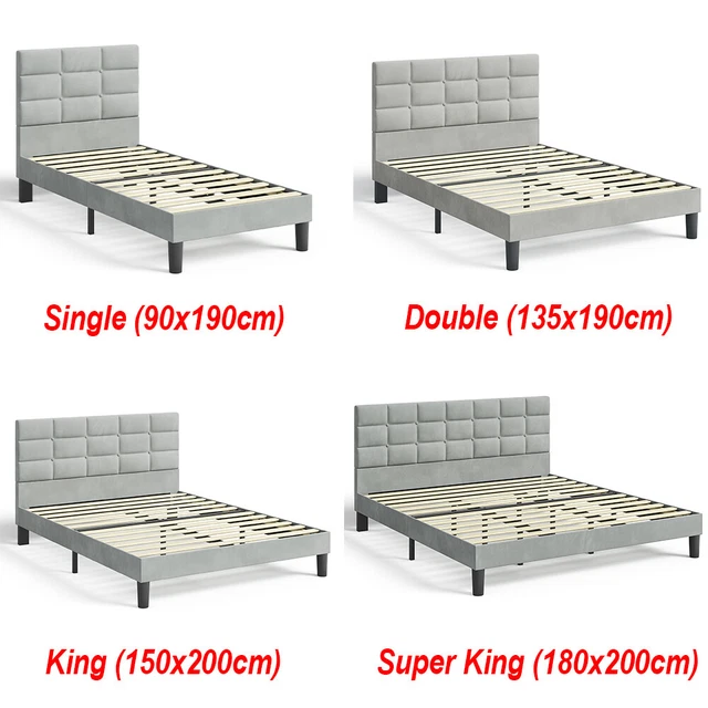 METAL BED FRAME + Square Tufted Velvet Upholstered Headboard Single ...