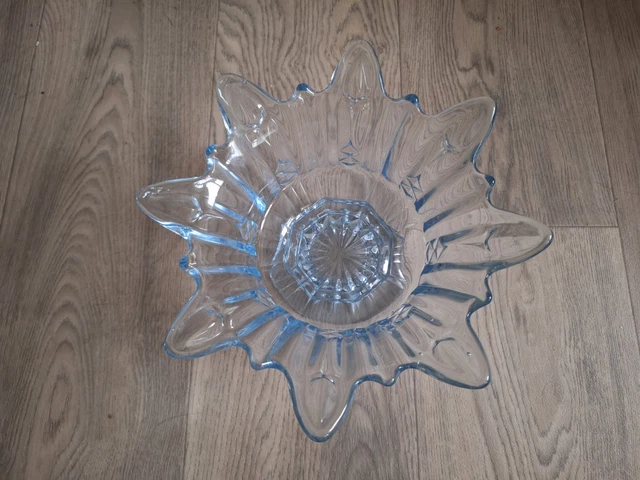 VINTAGE 1930'S BLUE Pressed Glass Pedestal Fruit Bowl, 13.5cm x 28cm £ ...