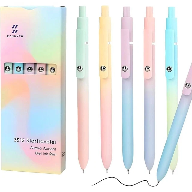 5/6PCS PUSH-TYPE SIGNATURE Pens Aurora Gradient Color Black Pen Gel Ink ...