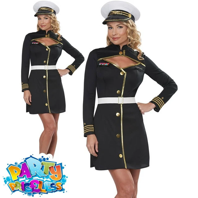 ADULT NAVY CAPTAIN Costume Ladies Uniform Officer Sailor Fancy Dress ...