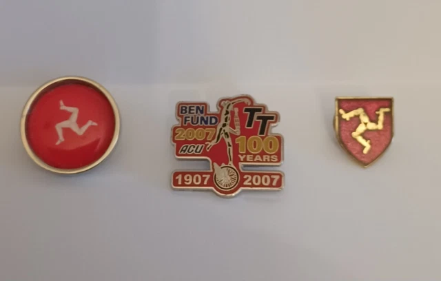 ISLE OF MAN TT 100 Year Commemorative Pin Badge & Three Legs Of Man Pin ...