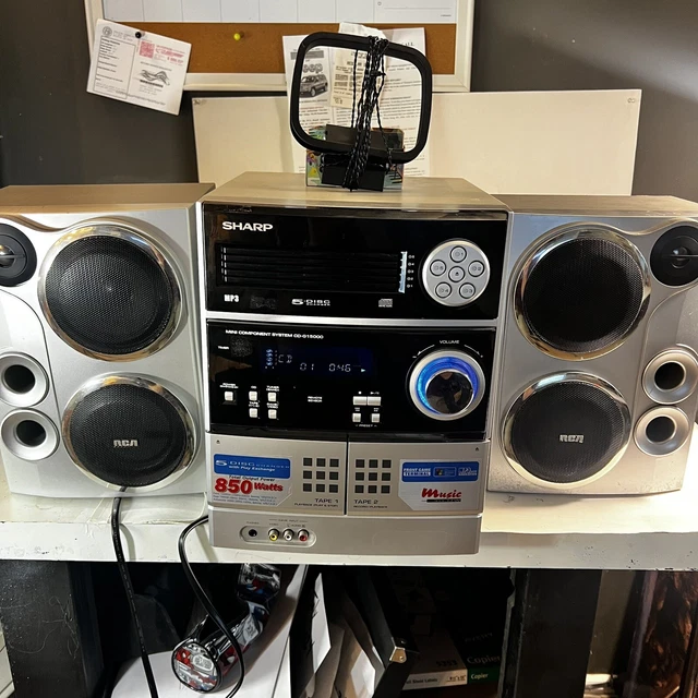 SHARP 5 DISC CD Player Changer Double Cassette Tape Deck Radio Stereo ...