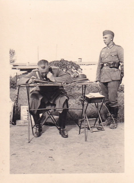 ORIGINAL WWII SNAPSHOT Photo GERMAN OFFICER on FIELD TELEPHONE w MAP ...