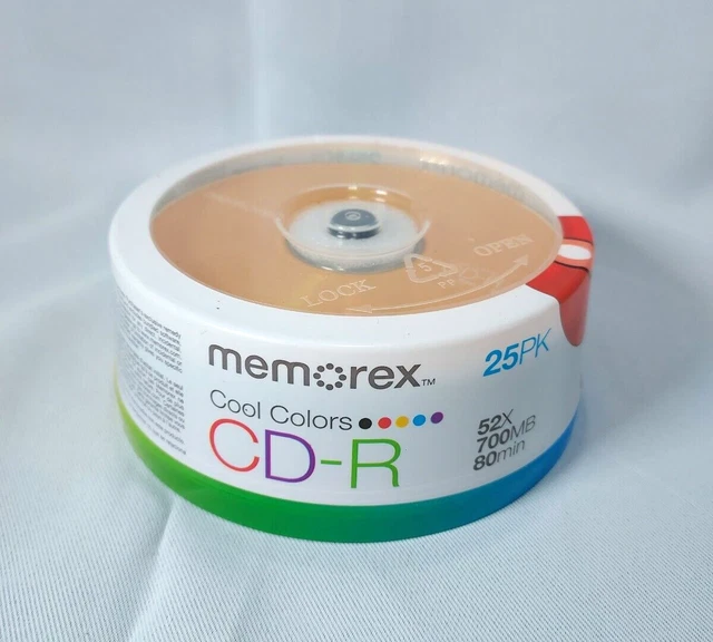 NEW AND SEALED Memorex Cool Colors CD-R 25 Pack 52X 700MB 80min $9.99 ...
