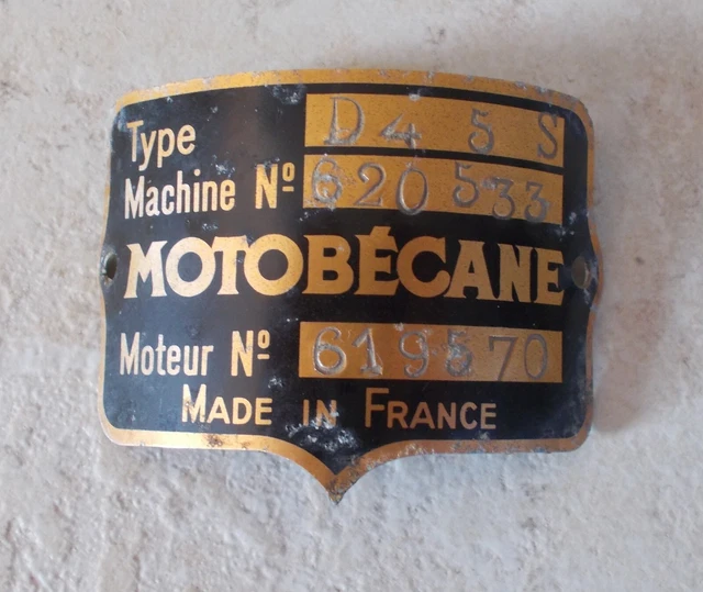 ANCIENNE PLAQUE MOTO MOTOBECANE D45S France motorcycles headbadge 1949 ...