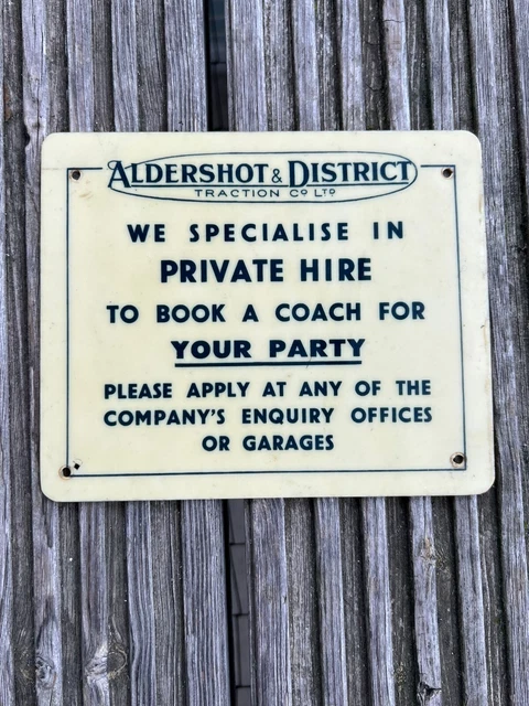 ALDERSHOT & DISTRICT Traction Co Bus Coach Private Hire Sign Hampshire ...
