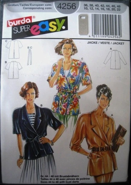 BURDA 4256 SUPER Easy Schnittmuster - Jacke - Gr. 36 - 48 - NEU/OVP EUR ...
