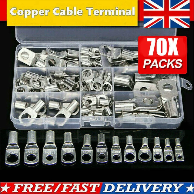 70 COPPER TUBE Terminal Set Battery Welding Cable Lug Ring Crimp ...