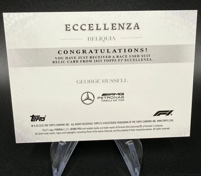 TOPPS FORMULA ONE Eccellenza 2025 F1 # George Russell # Relic Patch ...