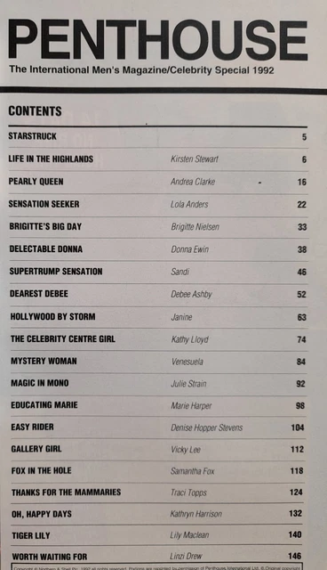 PENTHOUSE MAGAZINE 1992 Samantha Fox Kirsten Imrie Debee Ashby vintage ...