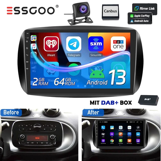 AUTORADIO 64G ANDROID GPS Carplay DAB+ per Benz Smart Fortwo Forfour 453 2014-19 EUR 179,40 ...
