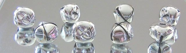 8 MINIATURE SHINY Silver Jingle Bells Metal Christmas Ornaments Ringing ...