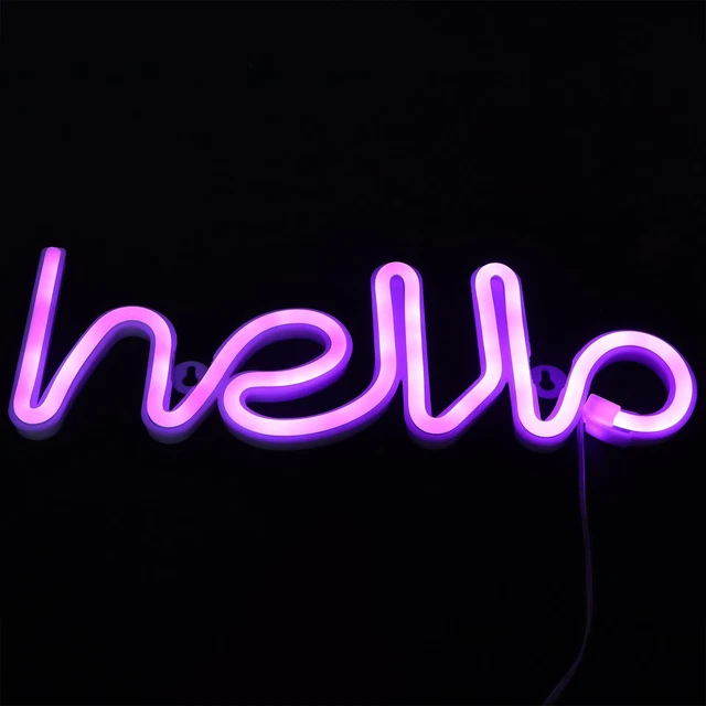 PURPLE LED NEON Sign Hello Letters Neon Light Wall Decor For Wedding ...