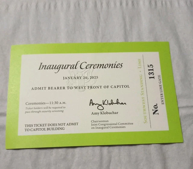 2025 TRUMP PRESIDENTIAL Inauguration Ticket (Green Area) £58.62 ...