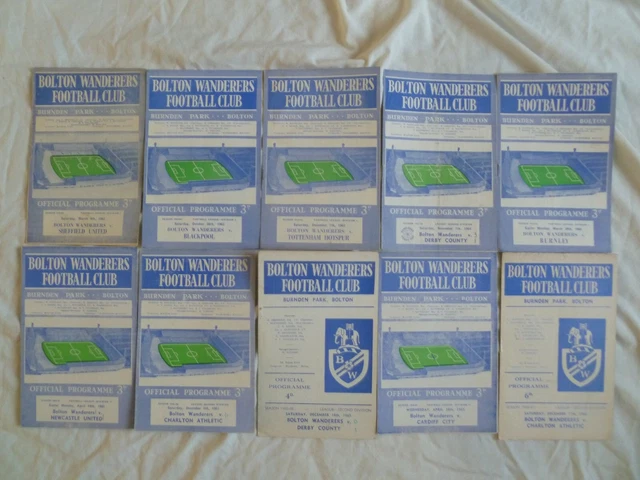 BOLTON WANDERERS 1950ER Jahre Fußballprogramm Job Lot selten Ref0022 ...