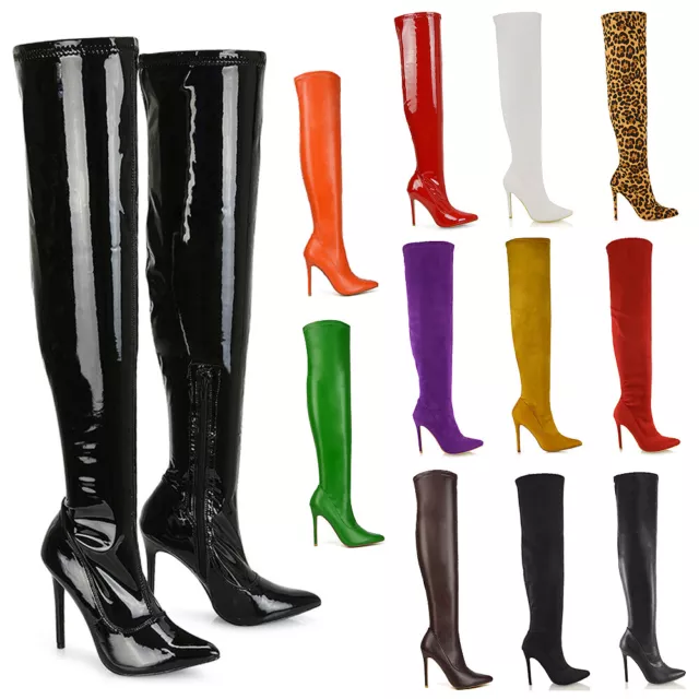 Womens Over The Knee Thigh High Stiletto Heel Ladies Stretch Calf Leg