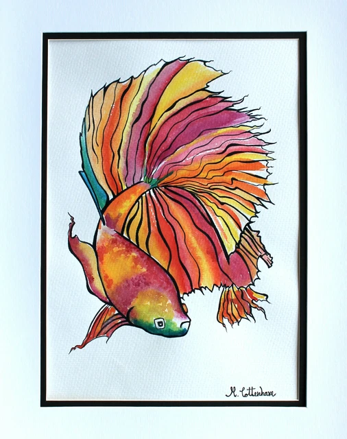 SIAMESE BETA FIGHTING fish original art bright colourful watercolour ...