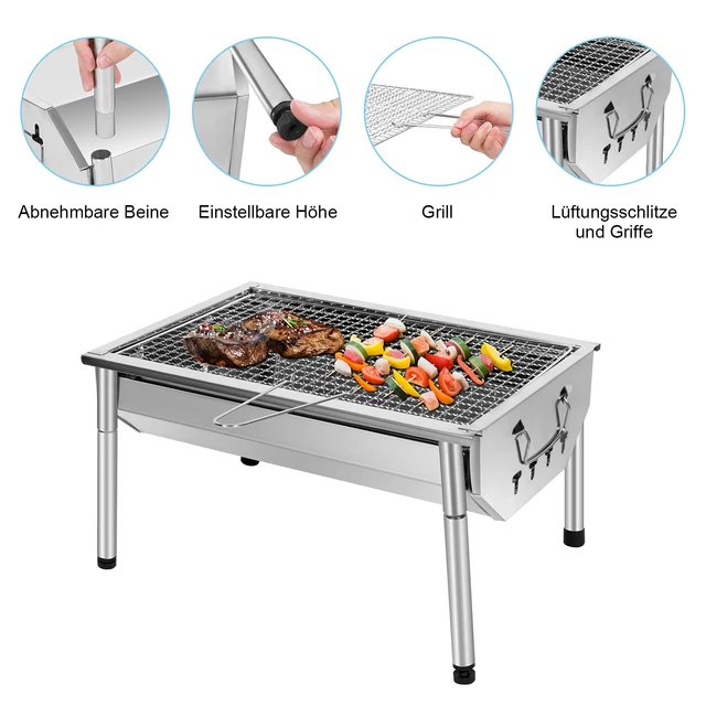 STANDGRILL HOLZKOHLEGRILL EDELSTAHL XXL BBQ Chrom Schaschlikgrill ...