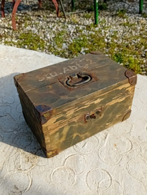 CAISSE ALLEMANDE BOIS Camouflage rare au filet WW2 German camo crate ...