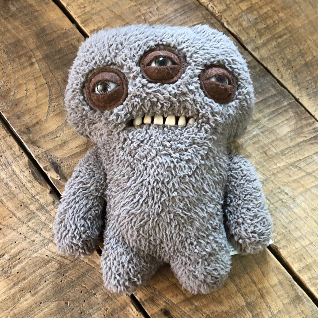 FUGGLER FUNNY UGLY Monster Three 3 Eyes Grey Plush Teeth 9 In Toy ...