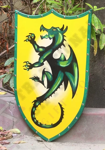 MEDIEVAL WOODEN HEATER Shield Crest Family Coat Of Arms Dragon Shield ...