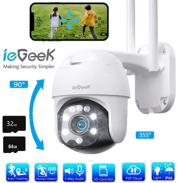 TELECAMERA IP IEGEEK 360° esterno wireless WIFI CCTV PTZ telecamera a ...