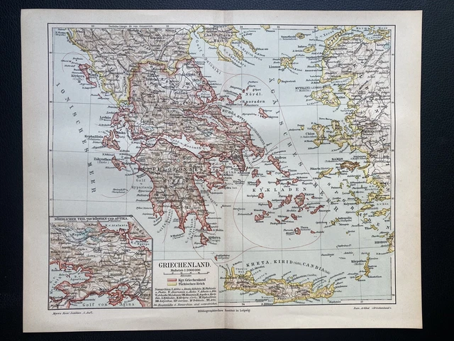 ANTIKE HISTORISCHE LANDKARTE Griechenland ca. 1900 Greece EUR 6,99 - PicClick DE