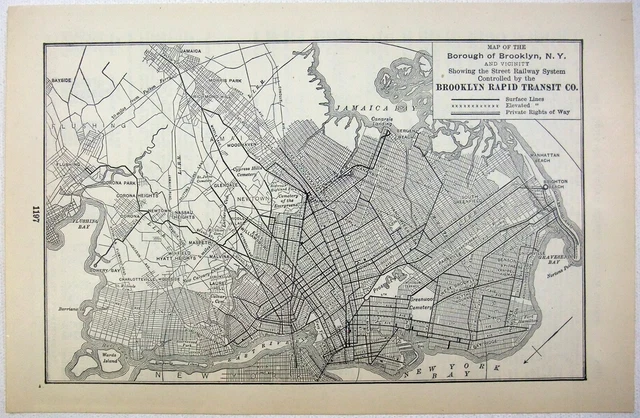 BROOKLYN RAPID TRANSIT Co. - 1907 System Map. Vintage £14.14 - PicClick UK