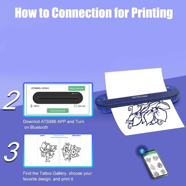 PORTABLE USB RECHARGEABLE Tattooed Transfer Printer Transparent Design ...