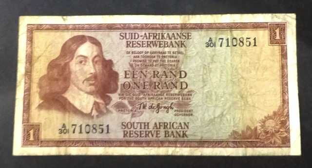 VINTAGE SOUTH AFRICA 1 RAND 1967 - SUID-AFRIKAANSE RESERWEBANK Banknote ...