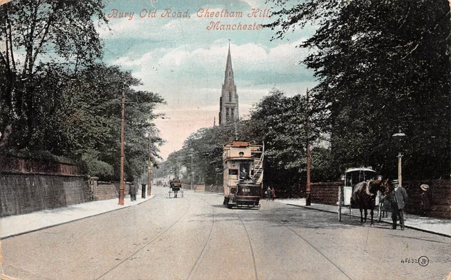 POSTCARD MANCHESTER BURY OLD ROAD CHEETHAM HILL TRAM ANIMATED SCENE c ...