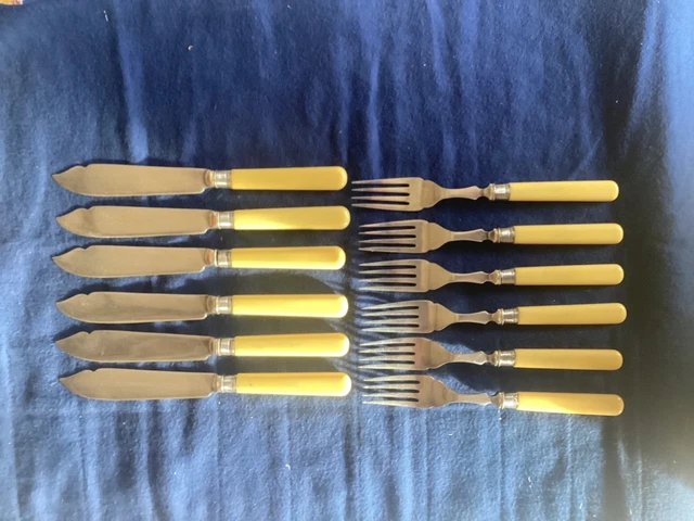 SIX COUVERTS À poisson en bel état - virole en argent massif anglais ...