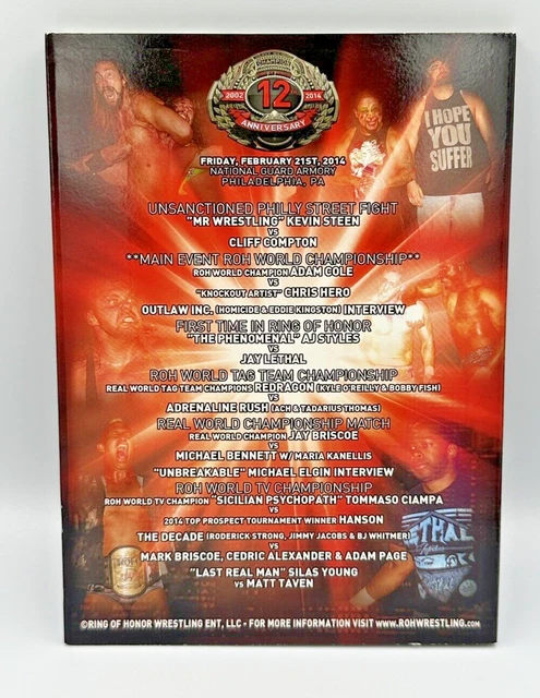 ROH 12TH ANNIVERSARY 2014 With Bonus Disc DVD Ring Of Honor WWE AEW TNA ...