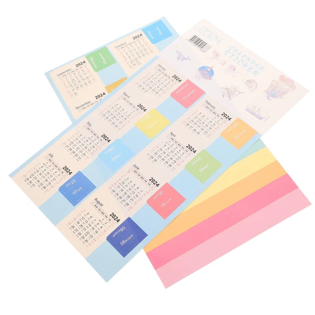 10 SETS STICKERS 2024 Full Year Calendar Index Label 4pcs/set Office ...