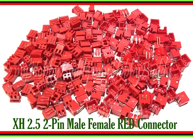 100 SET JST-XH 2-Pin RED Male Female Connector Adapter Socket Right ...