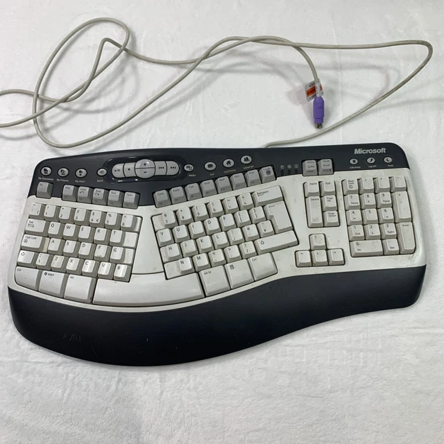 MICROSOFT NATURAL MULTIMEDIA Keyboard Curved 1.0A PS2 Ergonomic RT9470 ...
