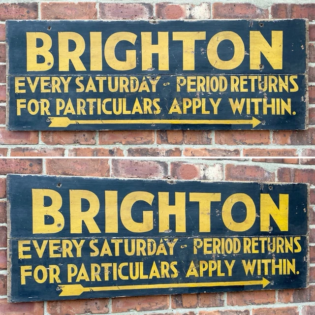 ANTIQUE C1920S BRIGHTON Train / Bus Trips Painted Advertising Sign Not ...