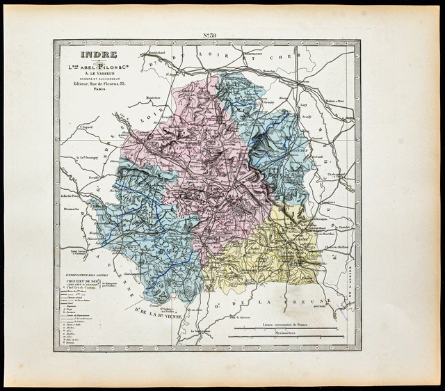 1877 - GEOGRAPHICAL map of Indre - old engraving - department £29.96 ...