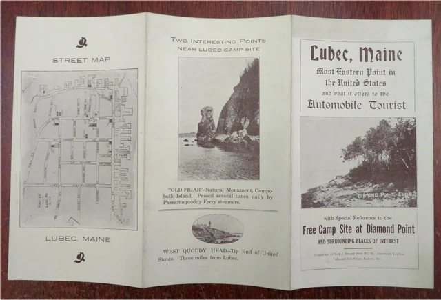 LUBEC MAINE AUTOMOBILE Tourist Brochure c. 1920's promotional pamphlet ...