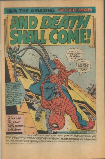 MARVEL TALES #71 Death of Capt Stacy! (rep Amazing Spider-Man 90) 1976 ...