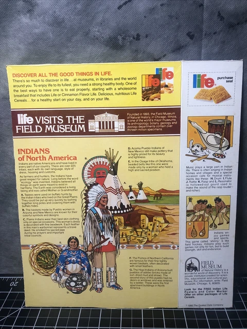 1980 VINTAGE LIFE Cereal Box Native American Indians Quaker Oats 80s ...