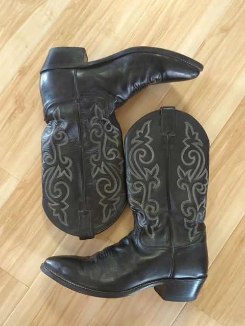 JUSTIN-BLACK LEATHER STITCHED Cowboy Western Rodeo Boots 1408 Men Size ...